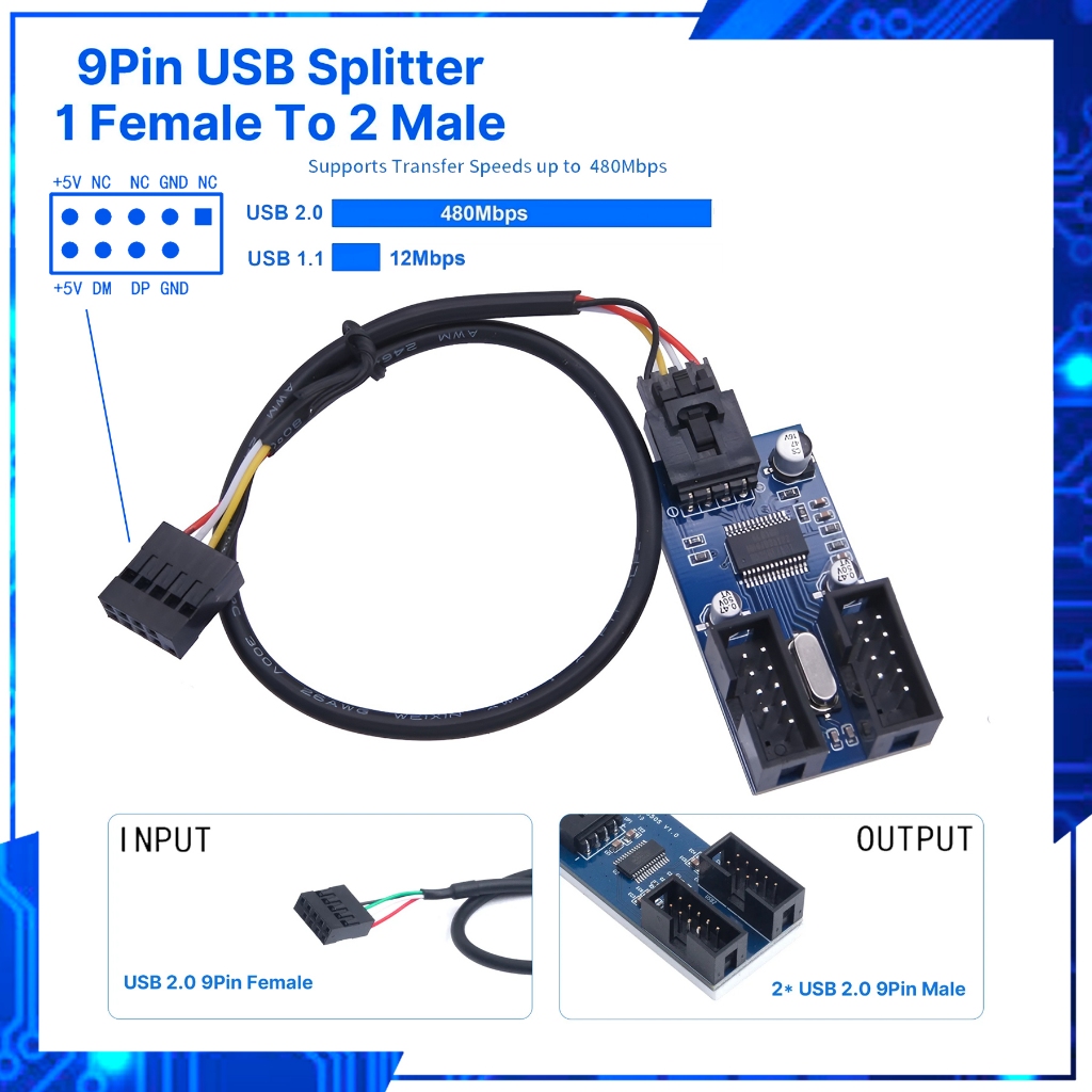 9Pin USB Splitter Motherboard USB Female Interface Header Splitter 1 to ...