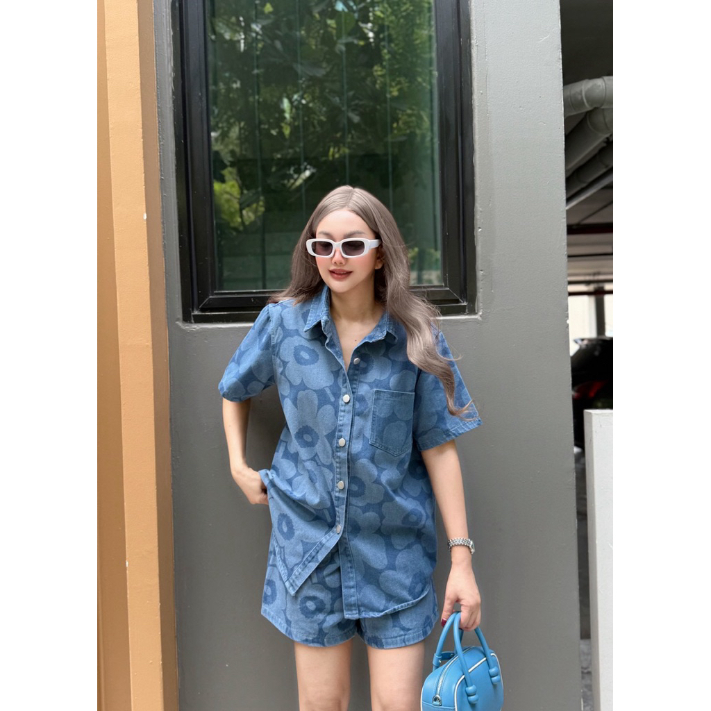 A1133 ชุดเซตเสื้อ+กางเกงยีนส์ ขาสั้น ลายมารีเมกโกะ | Shopee Thailand