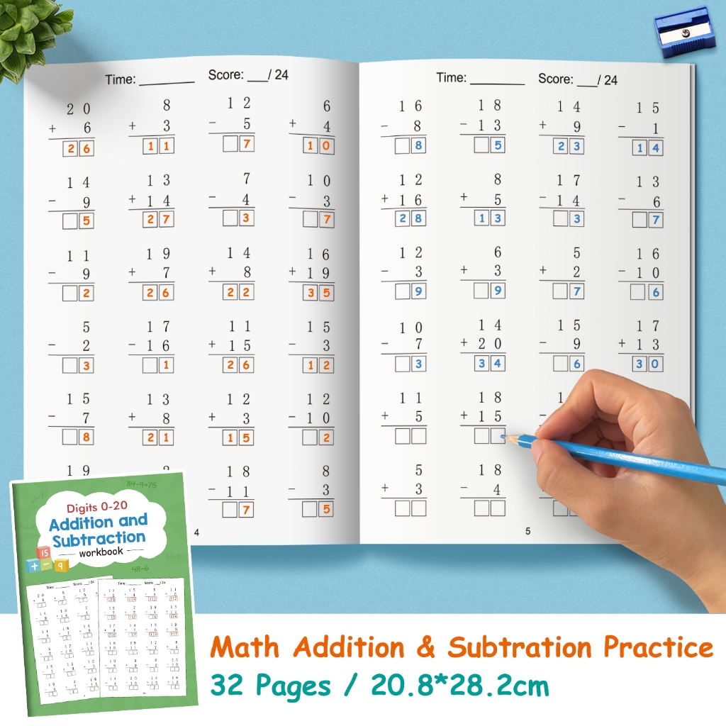 32 Pages Digit 0-20 Addition and Subtraction Math Workbook for Kids ...