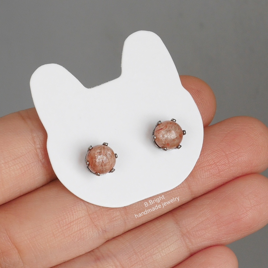 ต่างหูหินแท้ Golden Sunstone 6 mm. อะไหล่สแตนเลส ไม่แพ้ ไม่คัน ไม่ลอก ...
