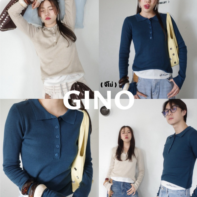 Akkara Studio - GINO Knit Top (รุ่นจีโน่) เสื้อไหมพรมคอปกแขนยาวดีเทลน่ารักมาก | Shopee Thailand