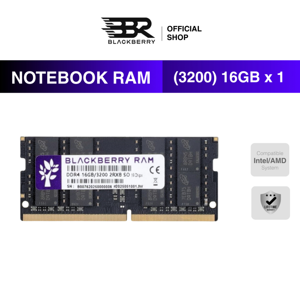 RAM Notebook DDR4 16GB 3200MHz Blackberry (BBR) 16 Chips รองรับโน๊ตบุ๊ค ...