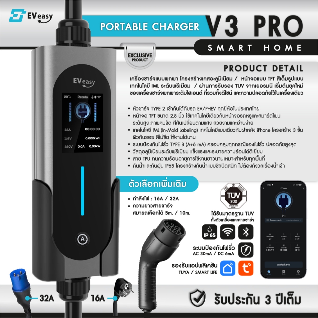 New Exclusive EV Easy V3 PRO – Portable Smart Home Charger พร้อมส่งจาก ...