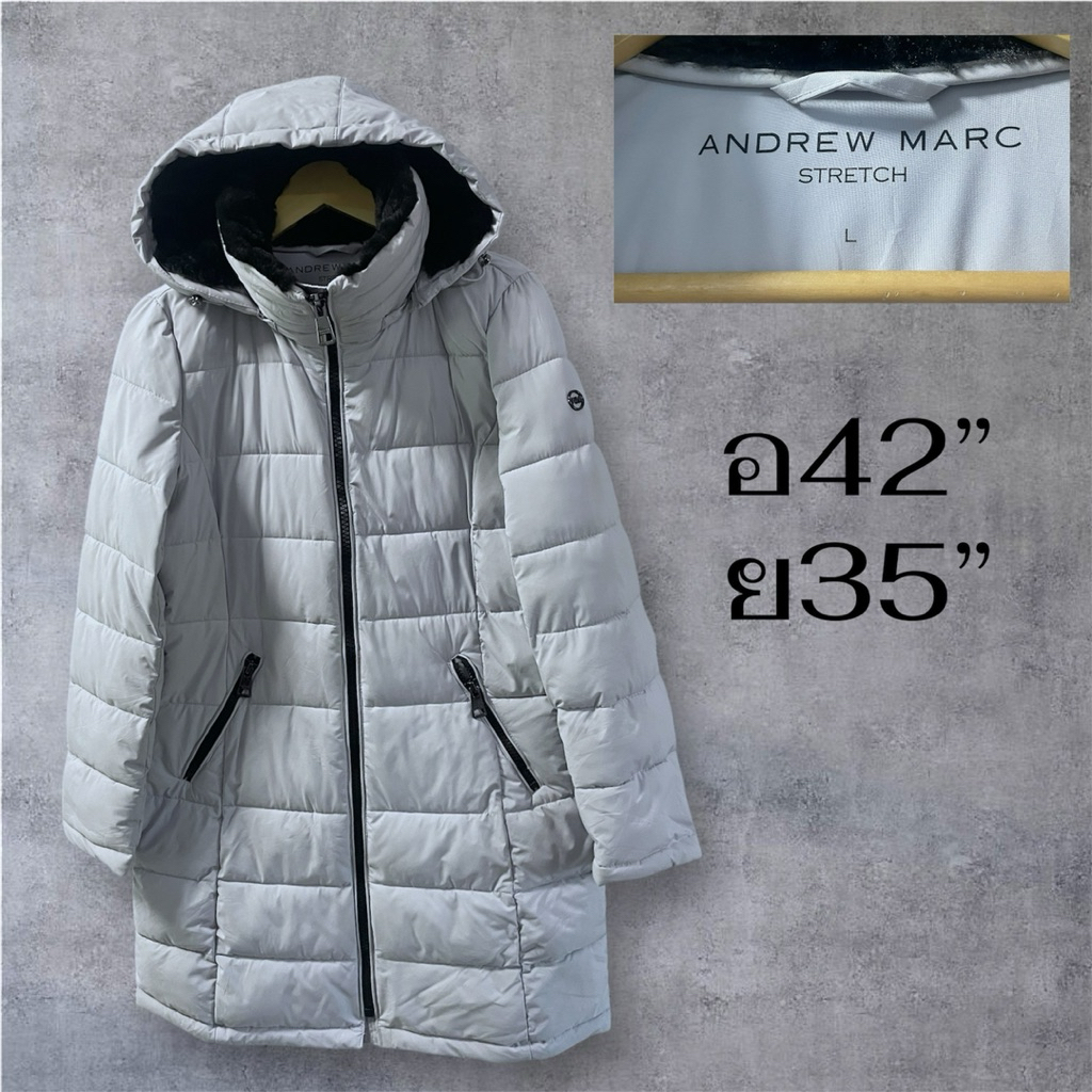 (มือสอง)Long padding สีเทาฟ้า แบรนด์ Andrew Marc | Shopee Thailand