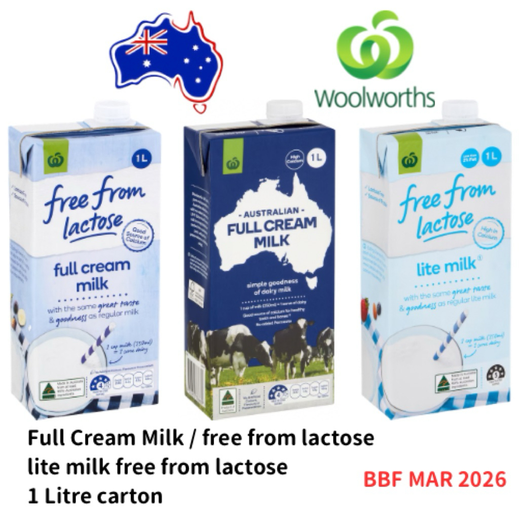 Australian UHT Milk Woolworths Full Cream / free from lactose 1 Litre ...