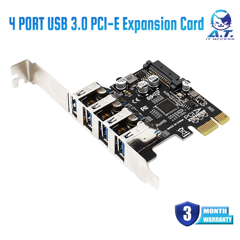 4-port USB 3.0 PCI-e Expansion Card Express PCIe Adapter PCIE X1 ...