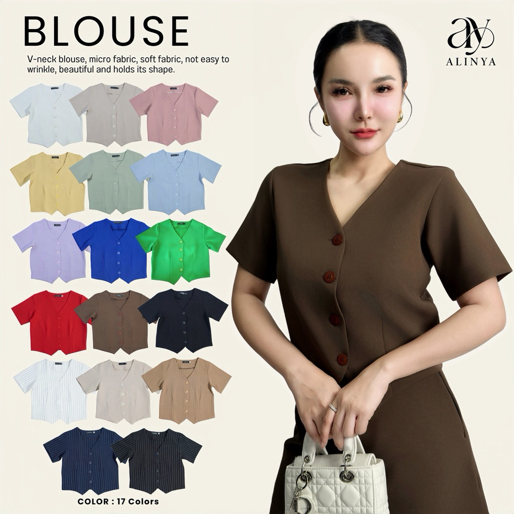 F004 | เสื้อเบลาส์ คอวี (ป้าย Alinya) | Shopee Thailand