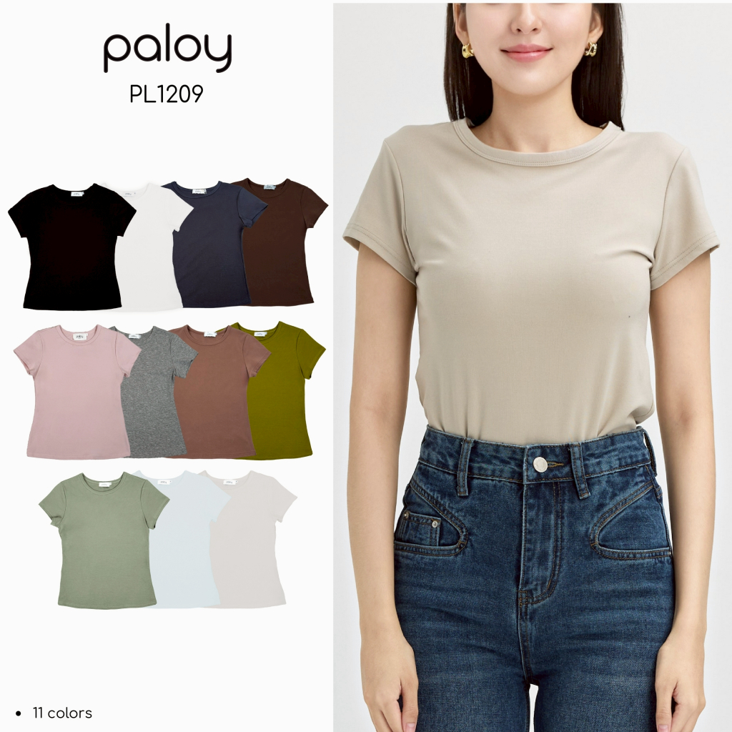 Paloy - PL1209 เสื้อยืดแขนสั้นคอกลม สีพื้น ผ้ายืดใส่สบาย | Shopee Thailand