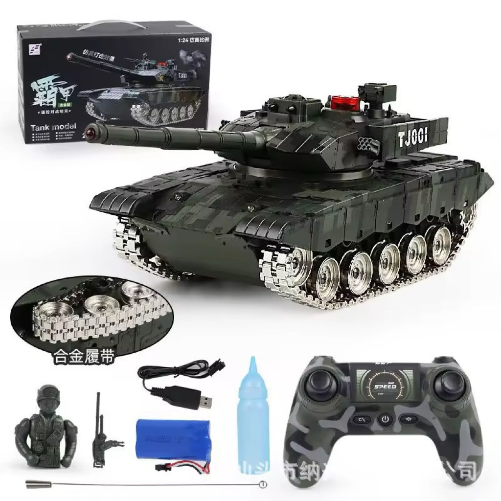 รถถังบังคับวิทยุยิงเลเซอร์ TJ001 (สายพานเหล็ก)1:24 รีโมท2.4GHz มีควัน ...