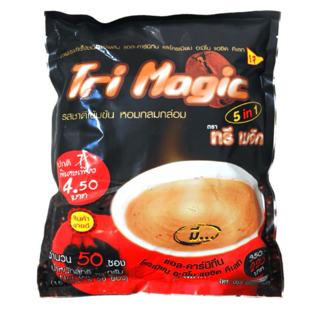 Tri Magic กาแฟ ทรีเมจิก 5 in 1 บรรจุ 50 ซอง รสชาติเข้มข้น หอมกลมกล่อม ...