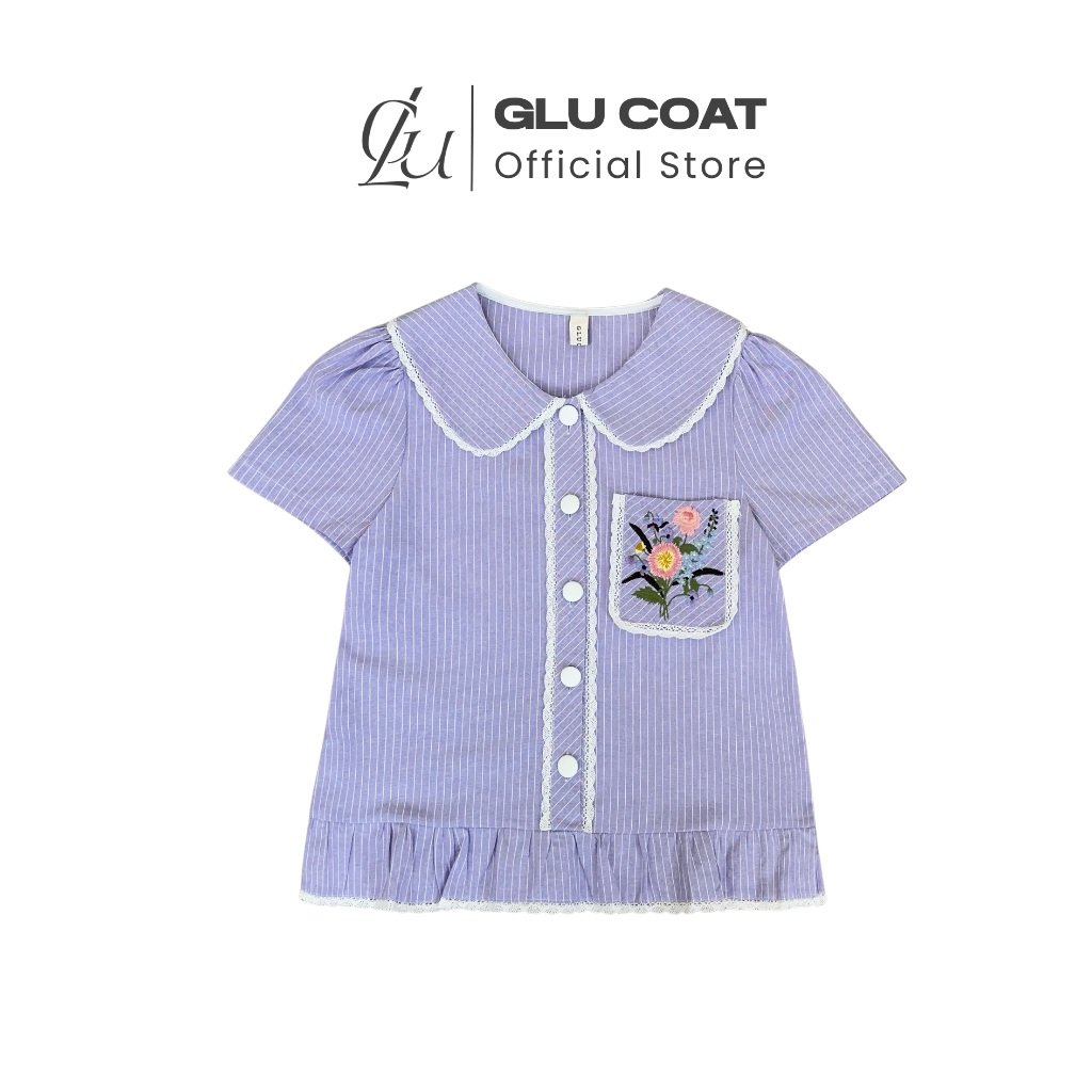 Glucoat | [U556/U581] เสื้อแขนสั้นสีม่วง/ฟ้า ลายริ้วขาว เเต่งเทปสีขาว ...