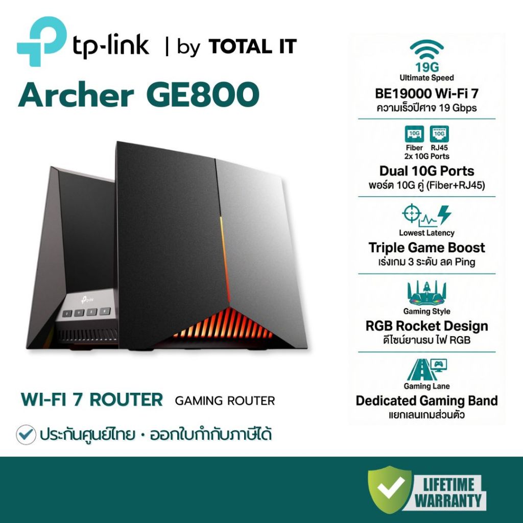 TP-Link Archer GE800 Gaming Router WiFi 7 BE19000 | พอร์ต 10G คู่ ...