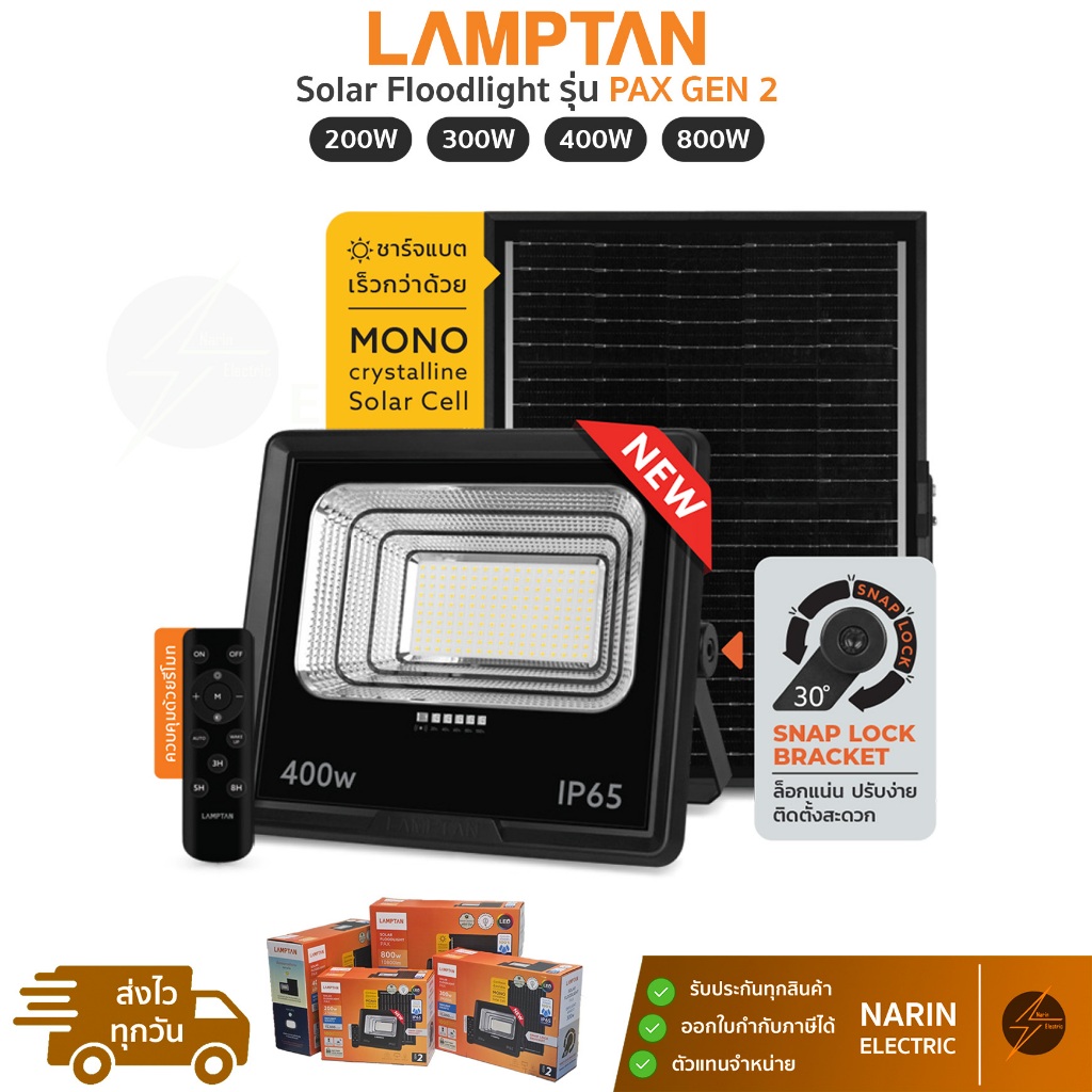 LAMPTAN โคมไฟ ฟลัดไลท์ สปอตไลท์โซล่าเซลล์ SOLAR FLOODLIGHT 200W 300W ...
