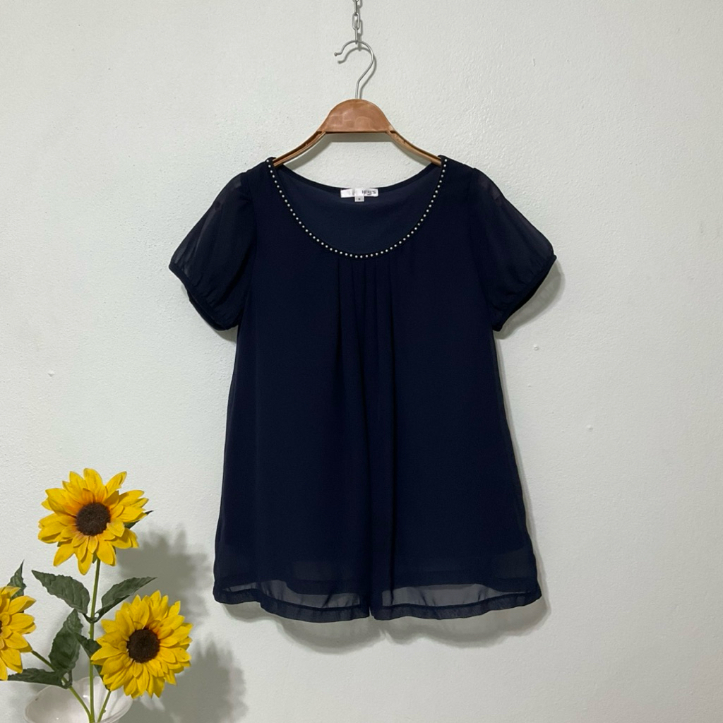 ST314 เสื้อเบลาส์ ผ้าชีฟอง HERE’s TOWN สีกรมท่าไซส์ S อกผ้า32“ยาว24 ...