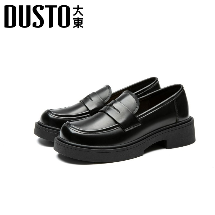 DUSTO โลฟเฟอร์สีน้ำตาลเข้มมันวาว ดีไซน์มินิมอล พื้นดำหนาทนทาน ใส่ได้ ...