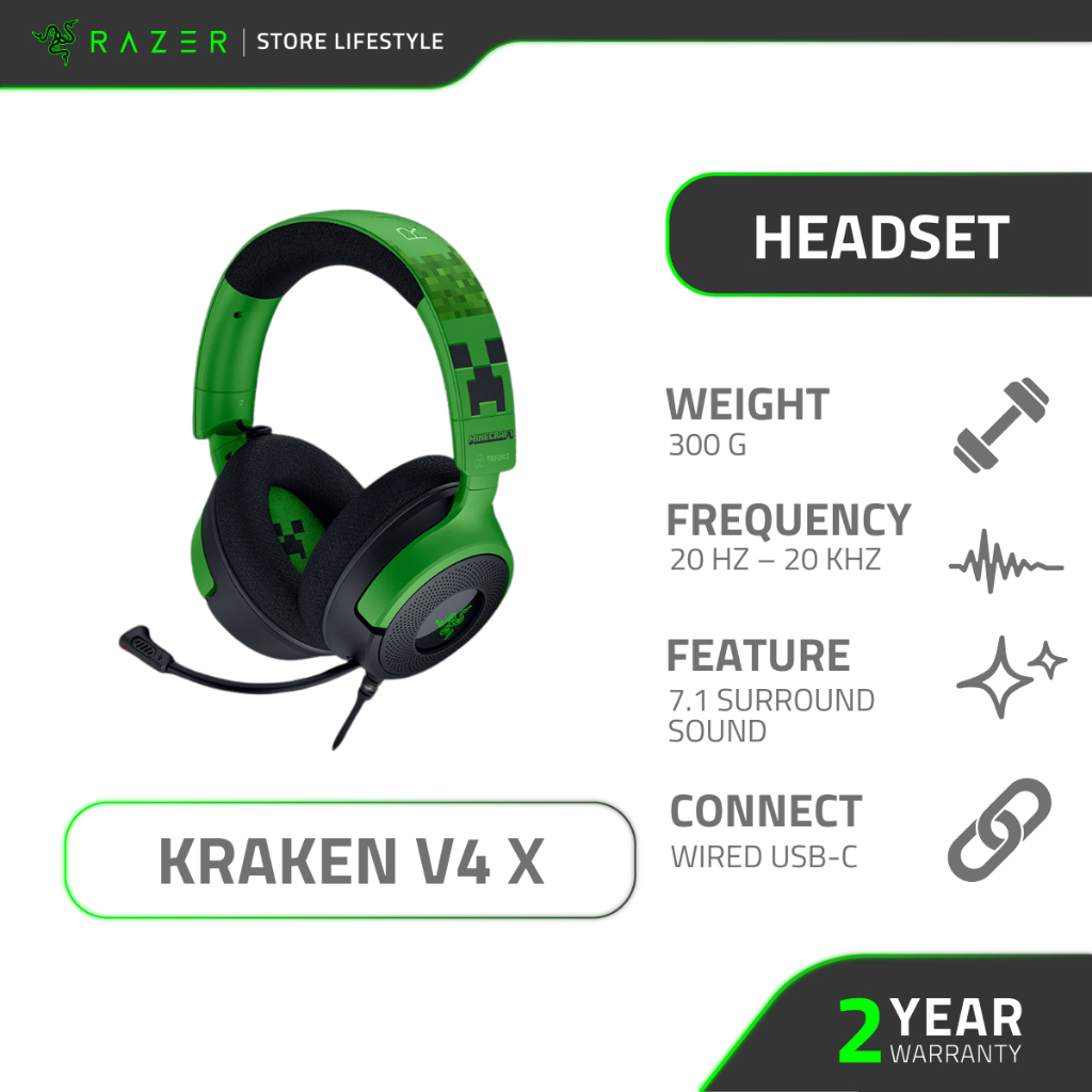 Razer Kraken V4 X - Wired Gaming Headset - Minecraft Edition - หูฟังเกม ...