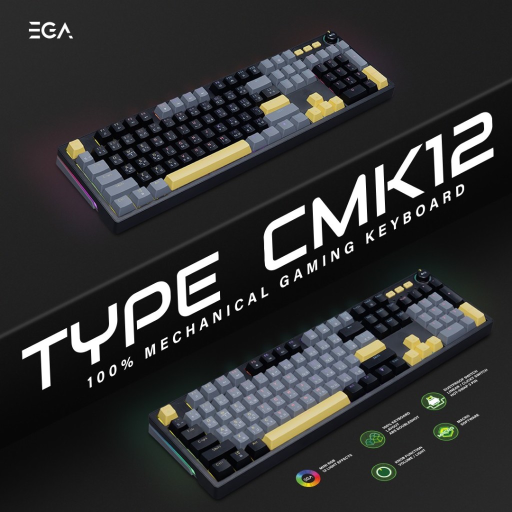 [ประกัน 2 ปี] EGA TYPE CMK12 คีย์บอร์ดเกมมิ่งขนาด100% Hot-Swappable 3 ...
