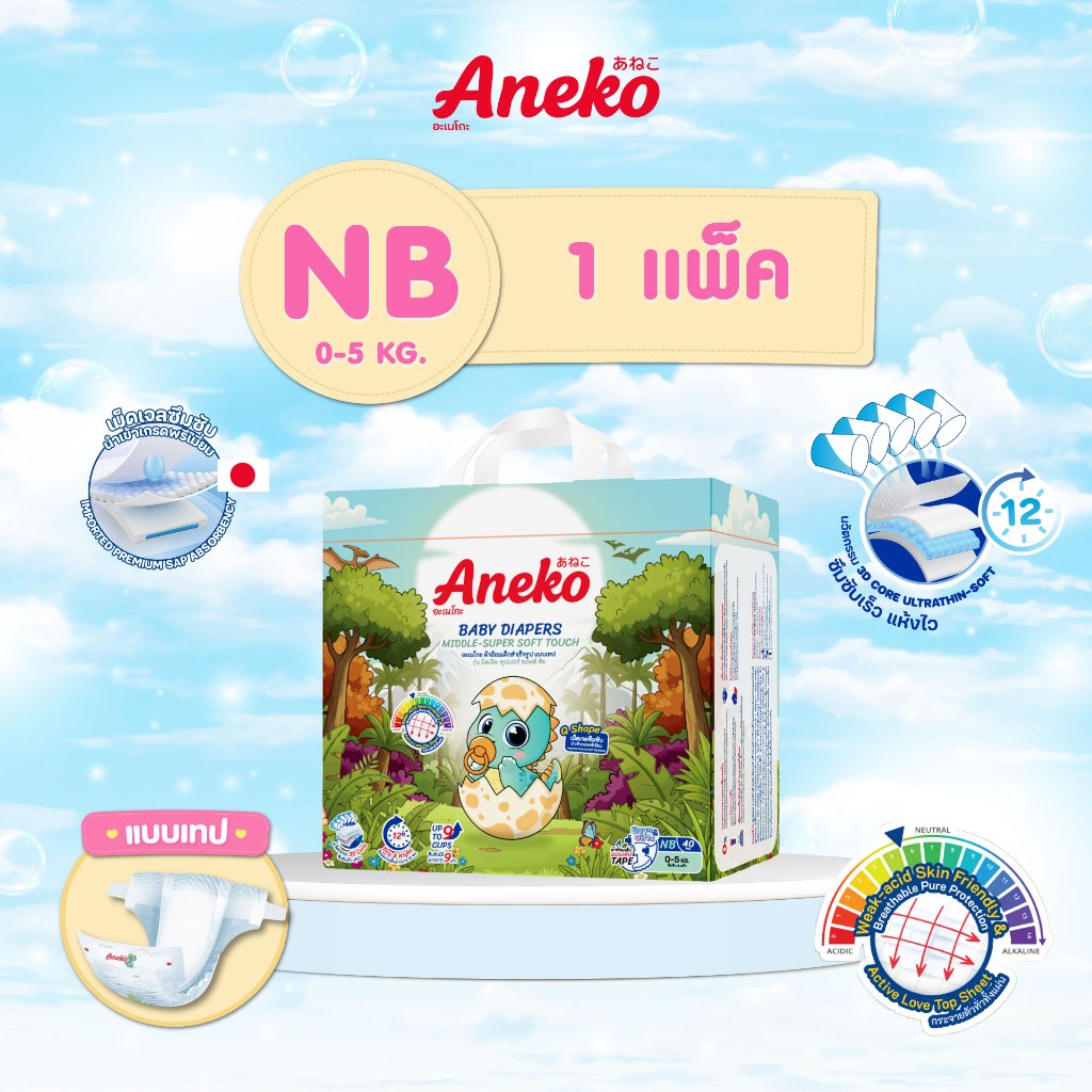 1 แพ็ค Aneko Baby Diapers Middle Super Soft Touch ผ้าอ้อมเด็ก บางนุ่ม ...