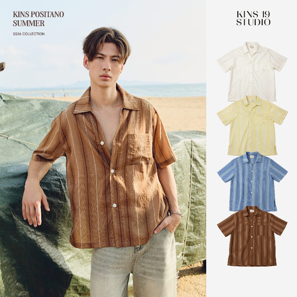KINS 19 STUDIO | KINS Irregular Stripe Shirt เสื้อเชิ้ตแขนสั้นคินส์ ...
