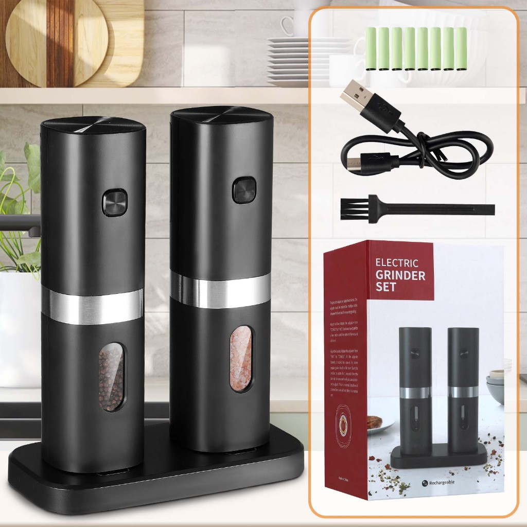 🔥Electric Salt and Pepper Grinder Set Stainless Steel Pepper Mill USB ...