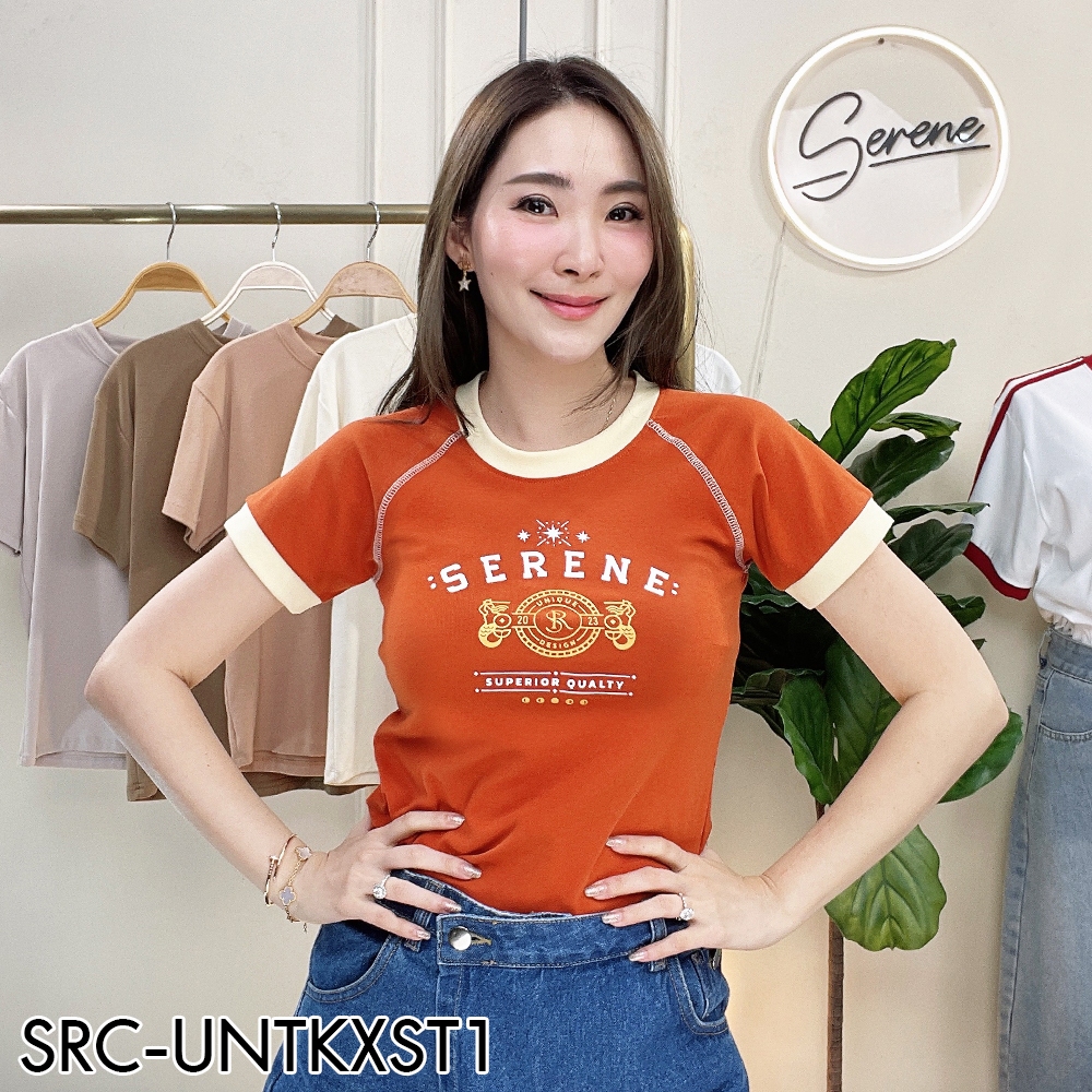 Serene's Choice เสื้อคอกลมแขนสั้น ผู้หญิง รุ่น Chloe กุ๊นคอ/แขน เสื้อสกรีน | Shopee Thailand