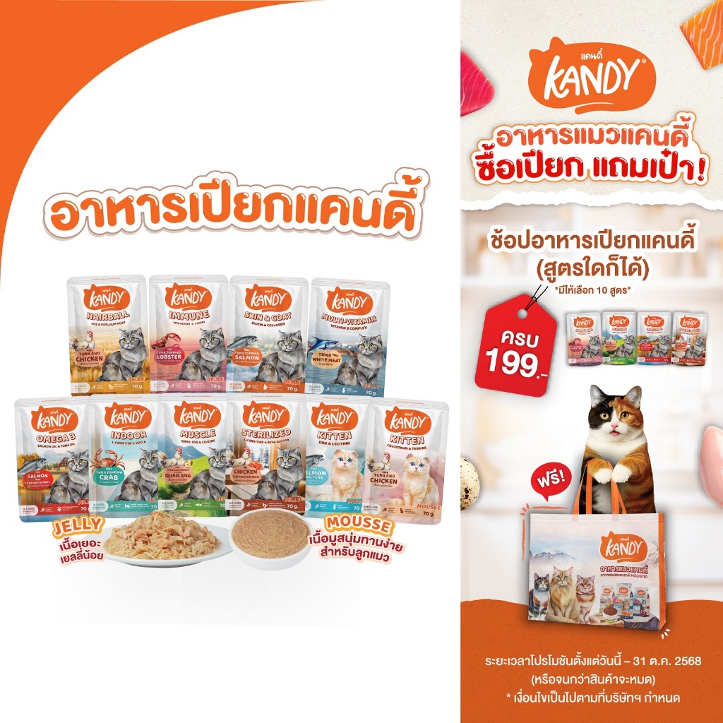 [1 ซอง] Kandy Cat Wet Food 70g. อาหารแมวแคนดี้ ชนิดเปียก ขนาดซองละ 70 ...