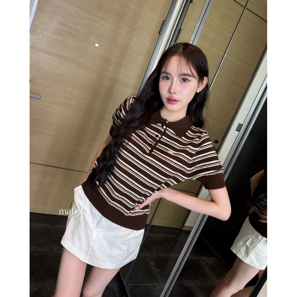 MALISTA - Lazy knit top เสื้อไหมพรมลายริ้ว | Shopee Thailand