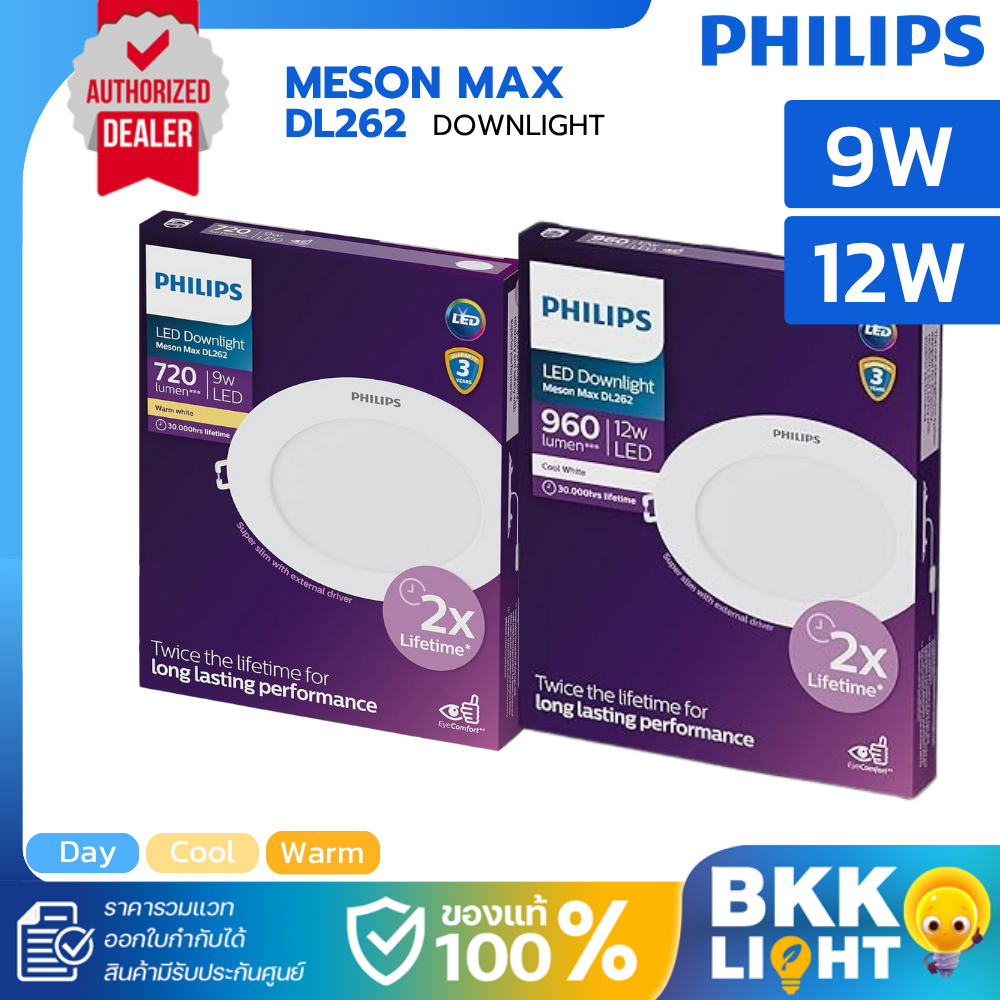 PHILIPS โคมไฟฝังฝ้า LED MESON MAX DL262 9W 12W หน้ากลมสีขาว แสงขาว แสง ...