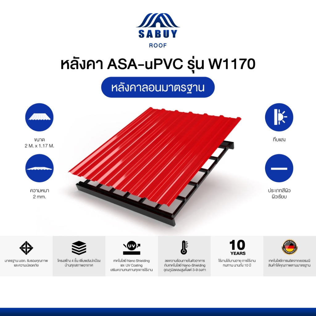 Sabuy Roof หลังคา ASA-UPVC รุ่น W1170 ทึบแสง หลังคาลอนมาตรฐาน ติดตั้ง ...