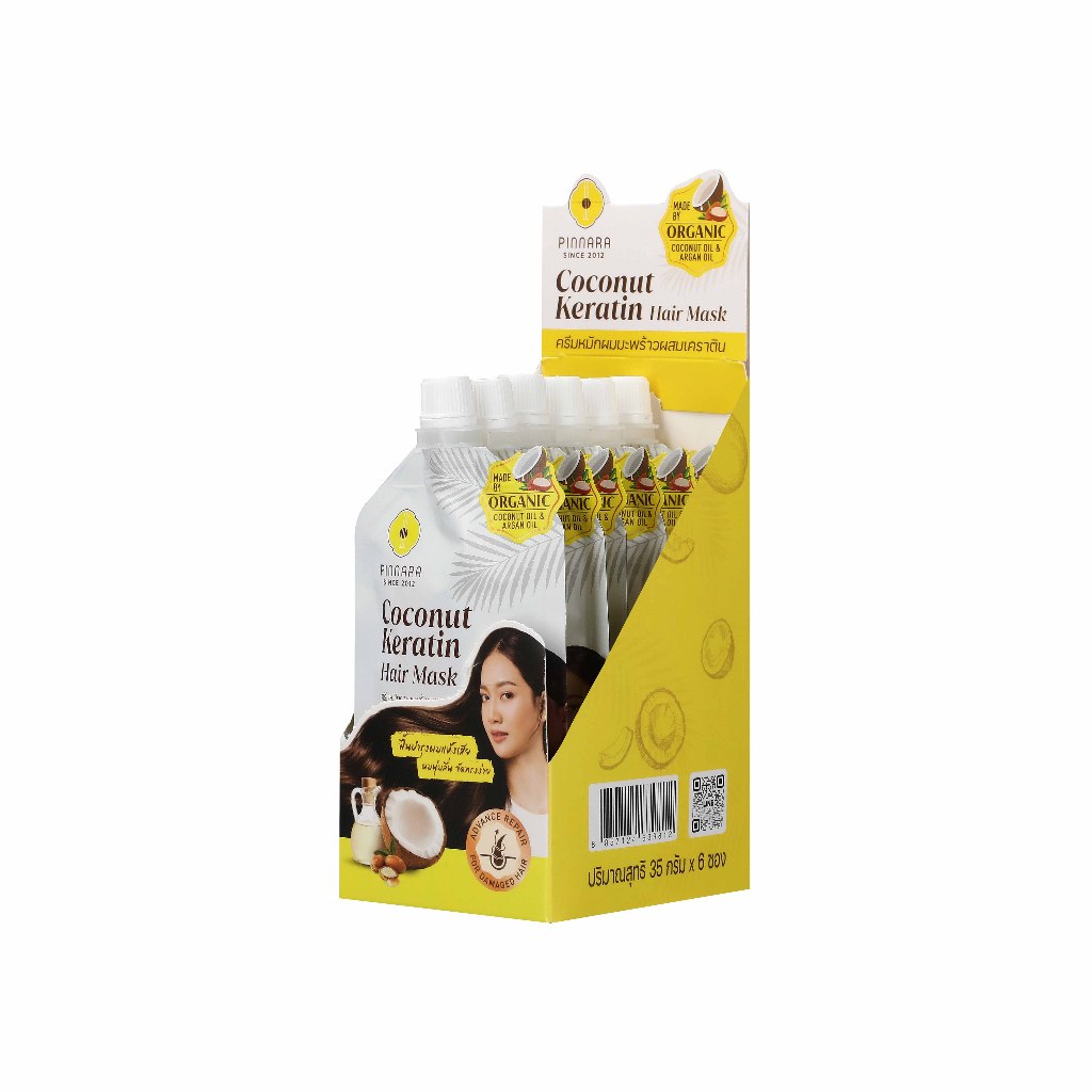 [1 Box มี 6 ชิ้น] Pinnara Coconut Keratin Hair Mask - พิณนารา ครีมหมัก ...