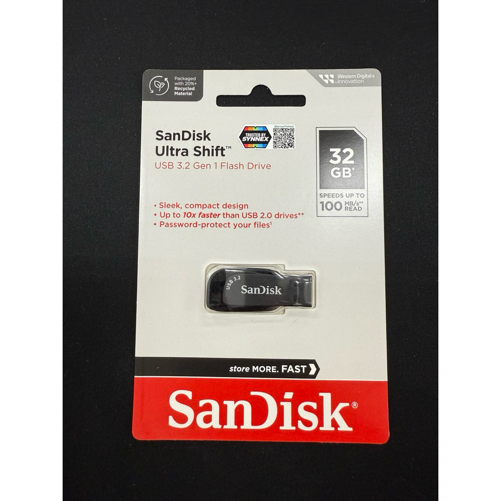 FLASH DRIVE (แฟลชไดร์ฟ) 32 GB SANDISK ULTRA SHIFT USB 3.2 GEN 1 (BLACK ...