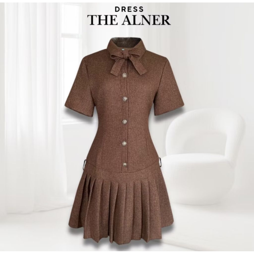 ชุดเดรสคอปกแขนสั้นชายจีบระบาย งานป้าย the alner | Shopee Thailand