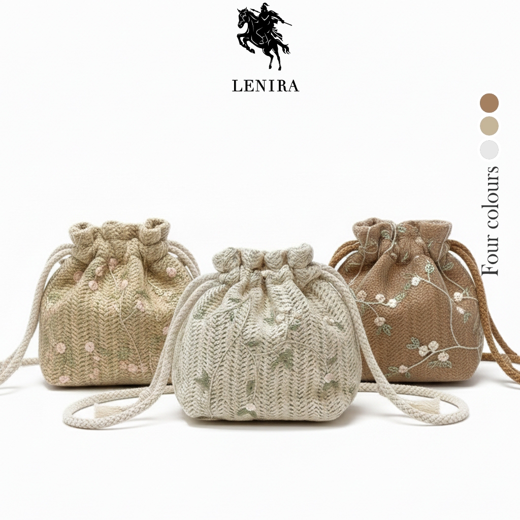 Lenira (B994) กระเป๋าสะพายข้างสานทรงถุงลายลูกใม้miniสุดคิวท์ | Shopee ...