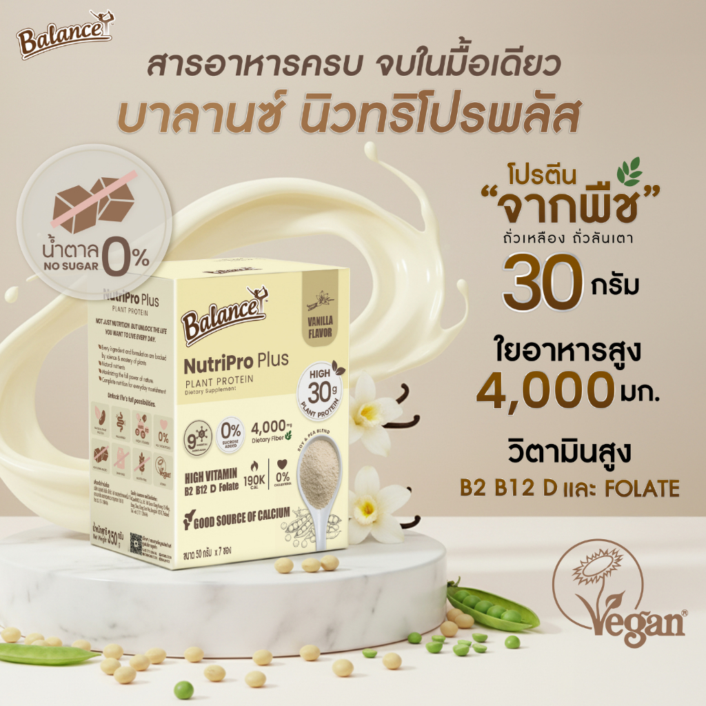 Balance NutriPro Plus Plant Protein วิตามินสูง รสวานิลลา 1 กล่อง 7 ซอง ...