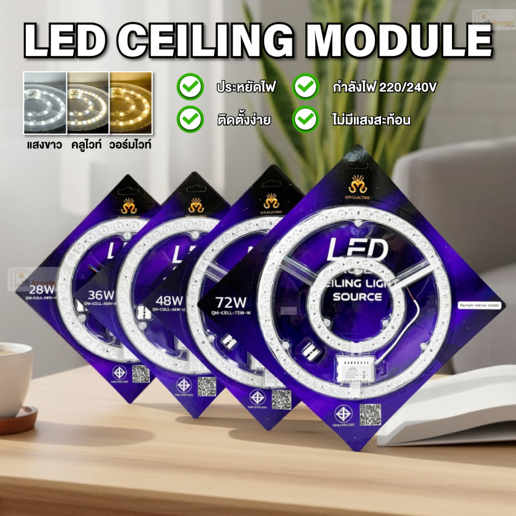 แผงไฟแม่เหล็ก หลอดไฟ led 28W 36W 48W 72W หลอดไฟกลมเพดา เปลี่ยนได้ 3 แสง ...