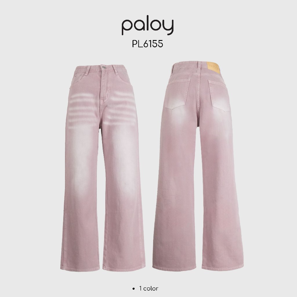 Paloy - PL6155 กางเกงยีนส์ขากระบอกใหญ่ สีชมพูพาสเทล แต่งเฟด | Shopee ...