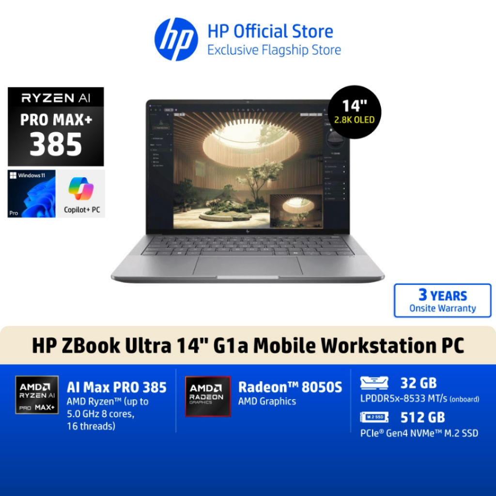 HP ZBook Ultra | AI Max PRO 385 | Radeon 8050S | 32GB/512GB | 14" 2.8K ...