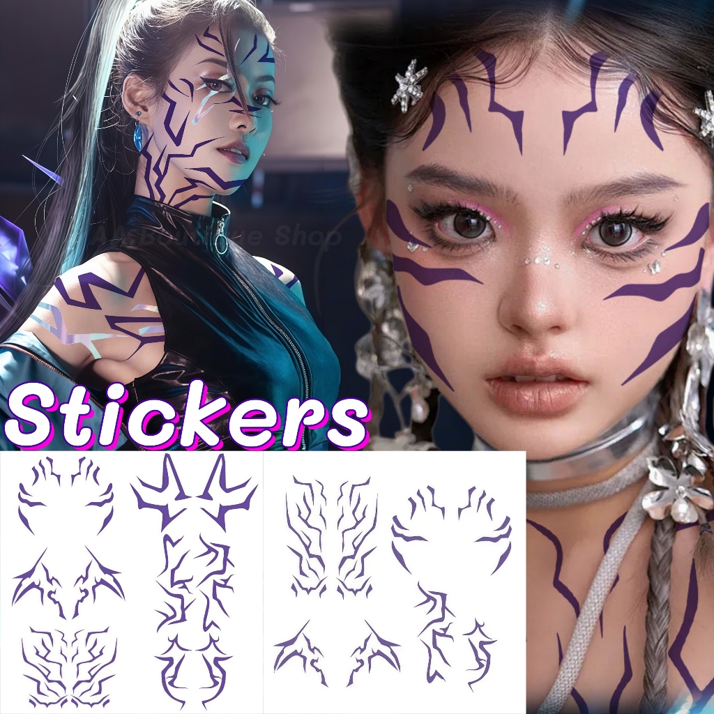 สติ๊กเกอร์รอยสัก Prop Tattoo สติกเกอร์ สีม่วงรอยสักชั่วคราว Kpop Demon ...
