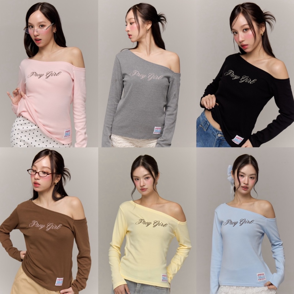 (เติมในไลฟ์01.02เวลา23:30)prey เสื้อปาดไหล่ prey tiny stitch top ...