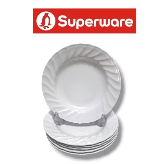 ชุดจานทรงลึก 8 นิ้ว 6 ใบ สีขาวขอบหยัก ซุปเปอร์แวร์ Superware ตรานก ...