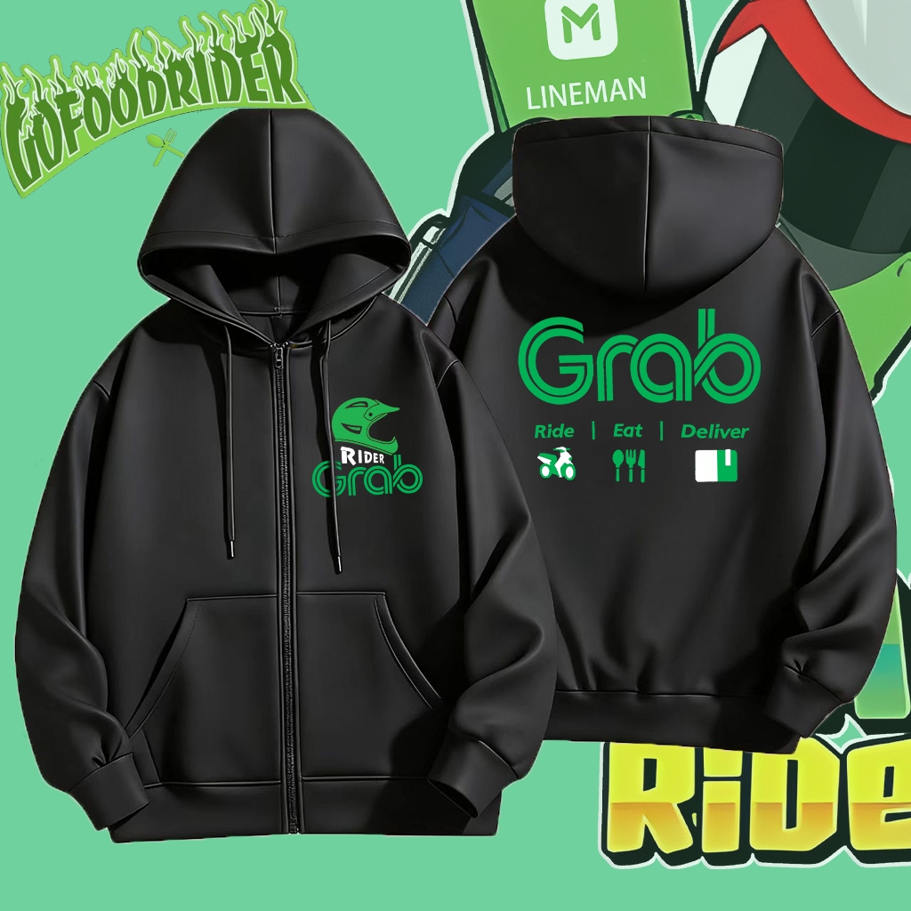 Grab Team ซิป Hoodie กับหมวก | Comfortable Zip-Up Sweatshirt | เสื้อ ...