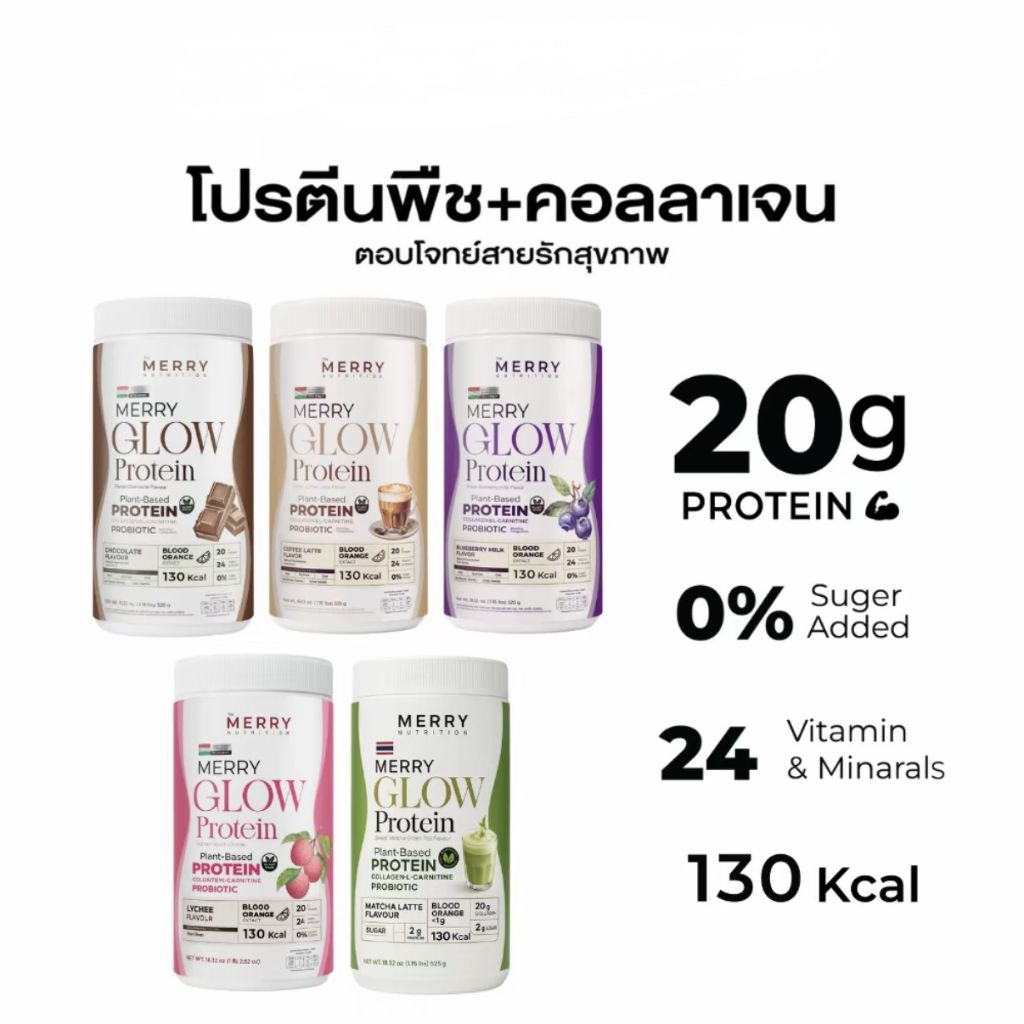 Merry Glow Plant Protein โปรตีนพืช สูตรทดแทนมื้ออาหาร ไม่มีถั่วเหลือง ...