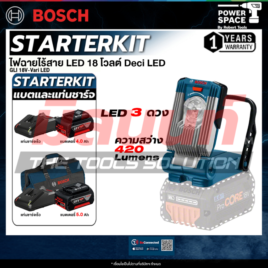 Bosch รุ่น GLI 18V-Vari LED ไฟฉายไร้สาย LED 18 โวลต์ Deci LED (เปิดตัว ...