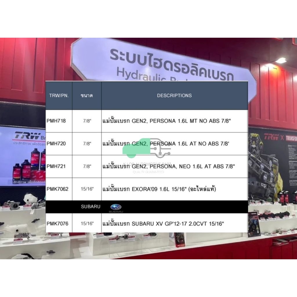 แม่ปั้มเบรก TRW : PROTON,SUBARU หลายรุ่นเช็คในรายละเอียดได้เลยครับ ...