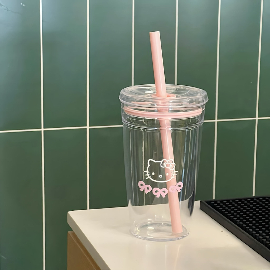 แก้วน้ำ [Kitty Tritan] 450 ml แก้วน้ำพกพา ลายการ์ตูนน่ารัก สีชมพู พร้อมส่ง | Shopee Thailand
