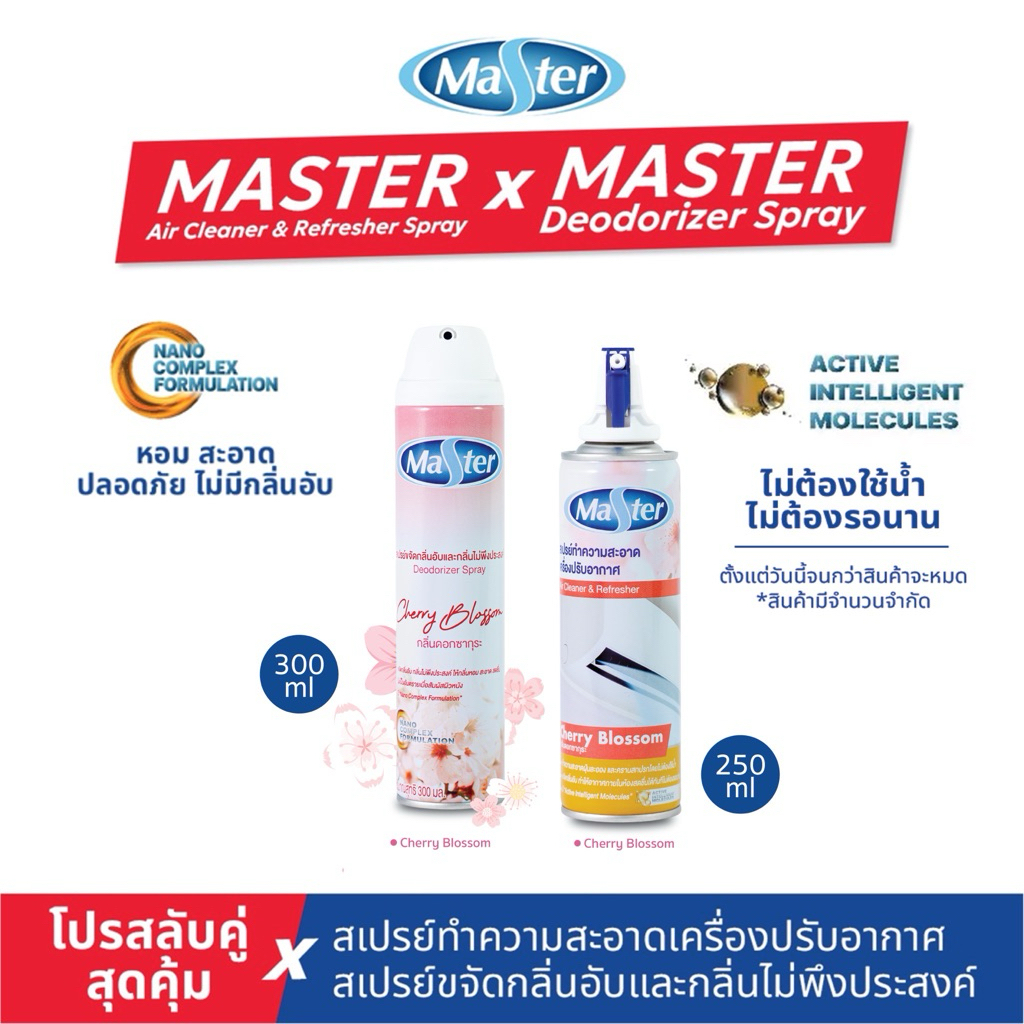 (แพ็คสลับคู่) MASTER DEODORIZER SPRAYสเปรย์ขจัดกลิ่นอับ หอมสะอาด ...
