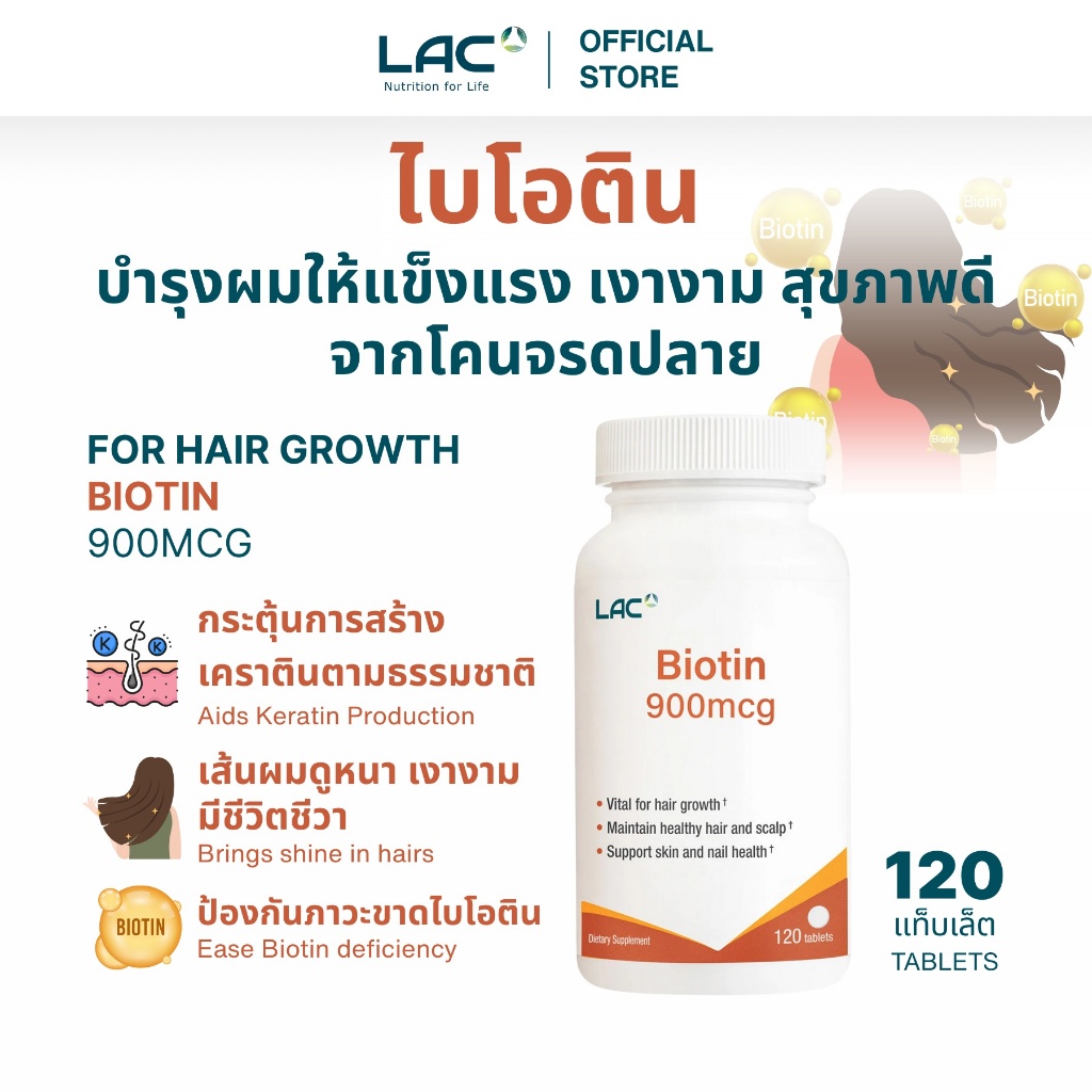LAC VITAMIN'S - Biotin 900 mcg Energy Boost Keratin 120 Tablets ไบโอติน ...