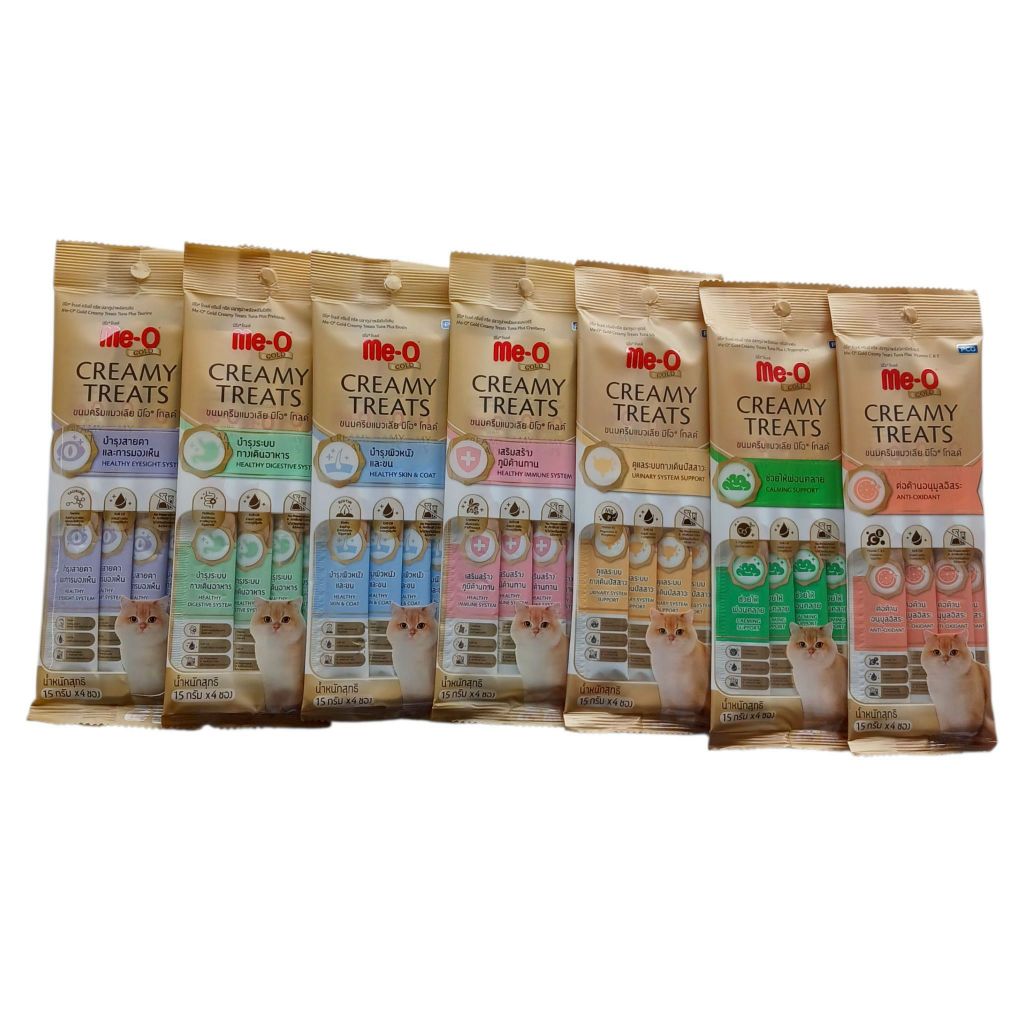 Me-O gold Meo creamy treats บรรจุ 1ห่อ (15g*4ซอง) ขนมแมวเลียสูตรดูแล ...