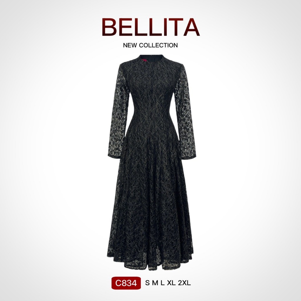 C834 BELLITA เดรสยาวผ้าลูกไม้พริ้วๆแขนยาวทรงสวย ใส่เที่ยว ชุดออกงาน ...