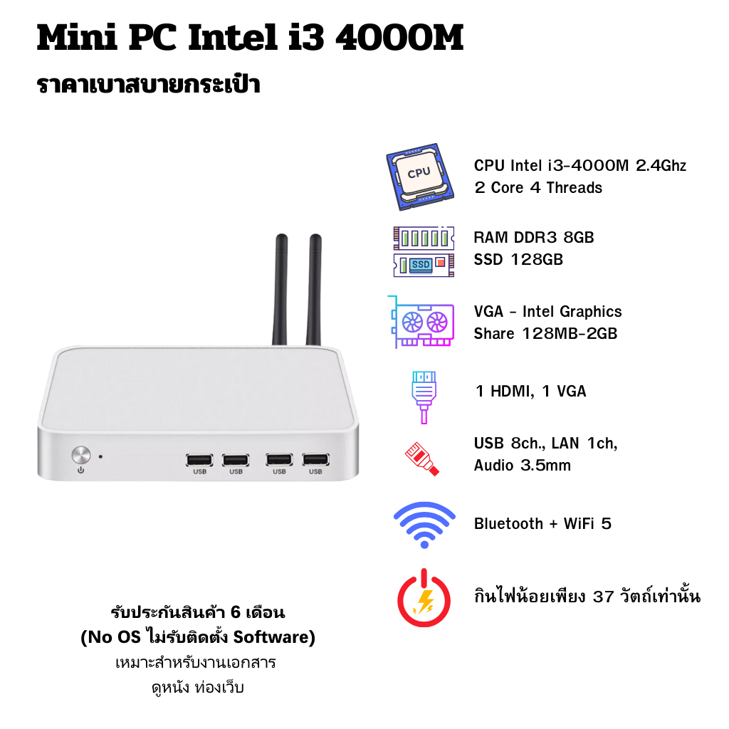 Mini PC Intel Core i3-4000M RAM 8GB SSD 128GB คอมพิวเตอร์จิ๋ว ประหยัดไฟ ...